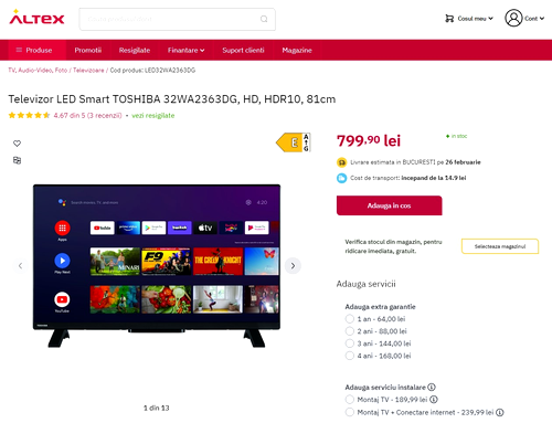 Top 4 televizoare Smart sub 800 lei la Altex: Imagine clară, preț bun, distracție garantată!